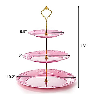 Fasmov 3 Pack 3 Tier Plastic Cupcake Stand, Dessert Plates Cake Fruit Candy Display Tower Reusable Pastry Platter for Wedding Birthday Baby Shower Tea Party Decorations - White, Pink Green