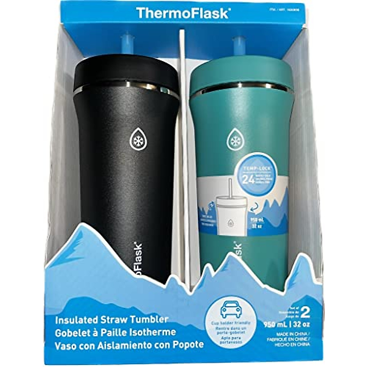 Thermoflask 32oz Insulated Standard Straw Tumbler, 2-Pack (Purple&Gray) (2, 9x12)