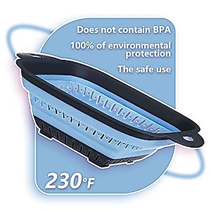 Esmartlife Silicone Colanders - 2 Collapsible Colanders (Strainers), Sizes9" - 3 Quart and 8" - 2Quart -Colander Strainer, Space-save Silicone Kitchen Foldable Food Strainer
