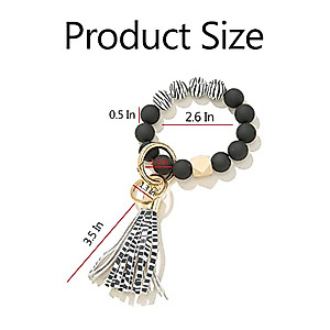 Key Chains Bracelet with Tassel, Beaded Car Key Ring Wristlet, Silicone Beaded Bangle Chains, Cute Gifts for Women and Girls (Black/Zebra)