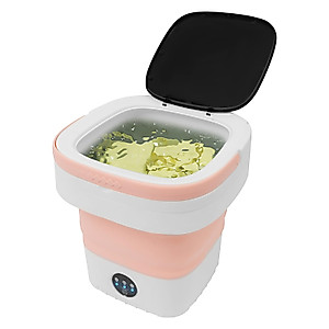 Portable Washing Machine, 12L Mini Foldable Washer with 3 Modes Deep Cleaning for Underwear Small Items Apartment Dorm RV Travel laundry (Pink, 12L)
