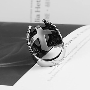 HZMAN Vintage Archangel Goddess Feather Angel Wing Stainless Steel Ring (Silver,9)