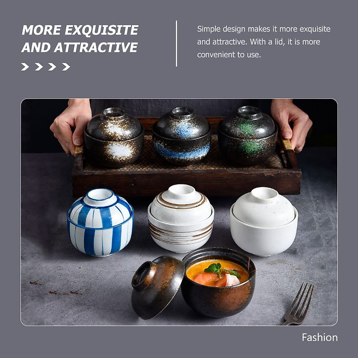 Angoily Ceramic Steamed Egg Bowl Soup Bowls with Lids Soup Serving Bowls Small Stew Pot Steam Soup Pot Birds Stew Pot Japanese Ramen Bowl Household Steaming Egg Cup Custard Ceramics French