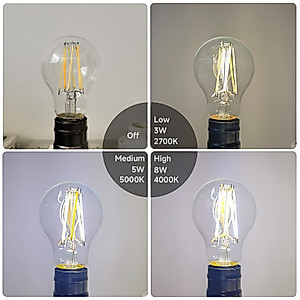 XIAOKALAMI Three Way Light Bulbs,A19,E26,3 Way Led Light Bulbs,3CCT Color Changing Light Bulbs(2700K/4000K/5000K),30 50 80W Equivalent, 3 Way Light Bulbs for Reading, Work, Home Lighting. 2Pack