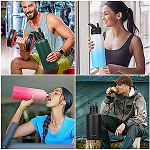 Water Bottle, 40 oz Insulated Water Bottle (Cold for 48 Hrs, Hot for 24 Hrs) - Vacuum Insulated Stainless Steel Water Bottle with Straw & Handle Lid - Wide Mouth, BPA Free, Leak Proof, Black