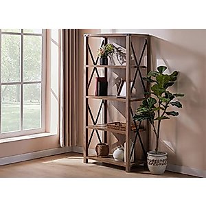 AMERLIFE 4-Tier Bookshelf, Tall Industrial Book Shelf, Rustic Wood & Metal X Frame Farmhouse Bookcase & Bookshelves for Living Room, Bedroom, Barn Wood