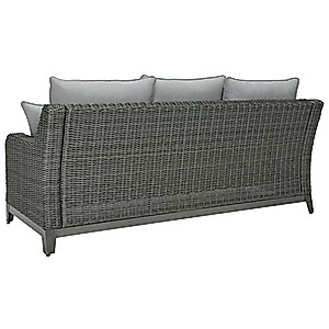 Signature Design by Ashley Outdoor Elite Park Patio Wicker Sofa with Cushion, Gray