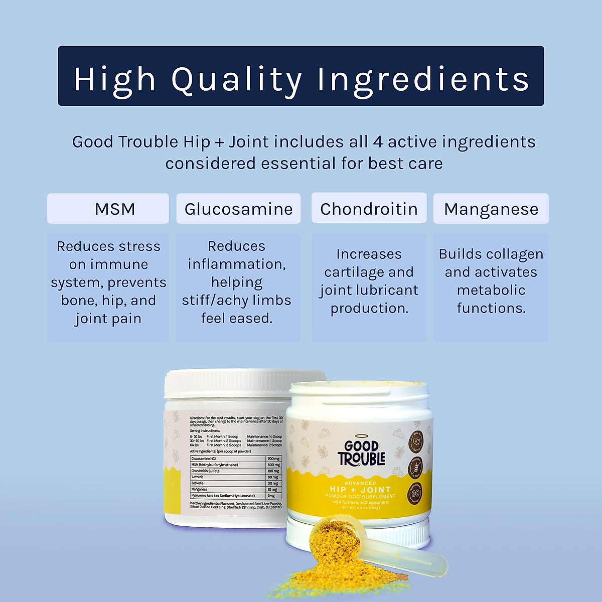 Dog Advanced Hip and Joint Powder by Good Trouble Pets - Joint Supplement for Dogs with Vitamins, Supports Healthy Joints and Prevents Arthritis in Dogs, Puppy Vitamins and Supplements (4.8 oz, Beef)