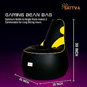 SATTVA 3.5Ft Faux Leather Gaming Bean Bag Chair for Adults - Big Bean Bag Covers Only (No Filling), Love Sack Bean Bag, Ultra Soft Zipper, for Dorm & Family Room_Black & Yellow