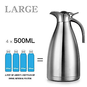 Sumerflos 68 Oz Stainless Steel Coffee Thermal Carafe/Double Walled Vacuum Thermos Insulated / 12 Hour Heat Retention / 2 Liters (Blue)