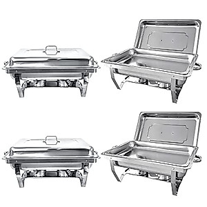 PRIJESSE 4 Pack 8QT Chafing Dish Buffet Set Stainless Steel Food Warmer Chafer Complete Set with Water Pan, Chafing Fuel Holder for Party Catering,Silver