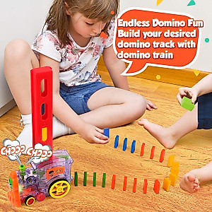 Vanmor Domino Train Toy, Automatic Dominoes for Kids, Mexican Train Musical Toys with Light, Dominos Stacker Blocks Game Toy for Toddlers Age 3-8 Gift