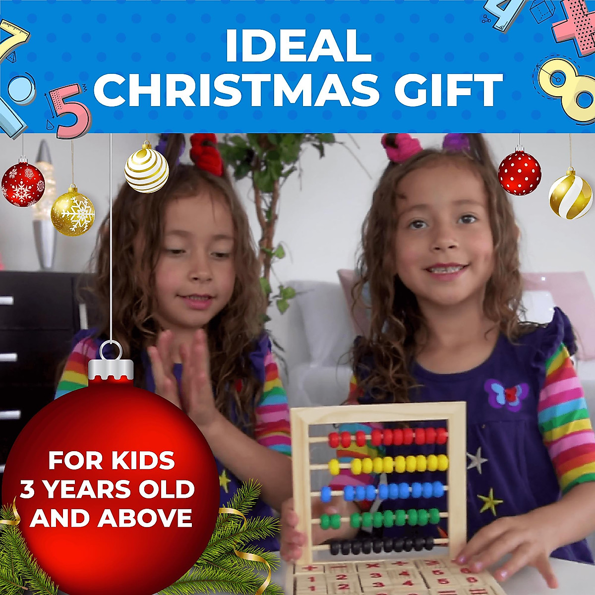 Toysery Abacus for Kids Math Counters, Wooden Educational Counting Toy, Toddler Blocks Kindergarten Toys, Toddler Blocks Wooden Toys, 50 Beads and 30 Blocks, Wooden Blocks for Toddlers 1-3 Large