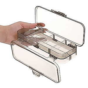 BTSKY Double Deck School Pencils Box Clear Plastic Stationery Box with 4 Removable Ruler Dividing Spacers Multi-grid Home Utility Box with 6 Compartments for Pencils Erasers Clips (Clear Black)