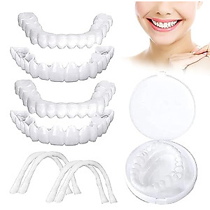 Fake Teeth,2 Pairs Veneers Dentures Socket for Women and Men,Dental Veneers for Temporary Tooth Repair Upper and Lower Jaw,Protect Your Teeth and Regain Confident Smile,Bright White