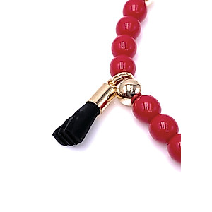 LESLIE BOULES Saint Benedict Red Glass Beads Bracelet Genuine Azabache and Blue Evil Eye Handmade Jewelry