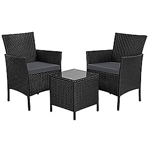 Yaheetech 3 Pieces Patio Porch Furniture Sets, Rattan Patio Chair & Table Set PE Wicker Bistro Set for Outdoor/Garden/Yard