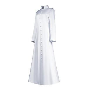 Guoxxzi Women's Cassock Choir Cassock Minister Robe Clergy Pulpit Liturgical Vestment Preacher Church Robe with Buttons White