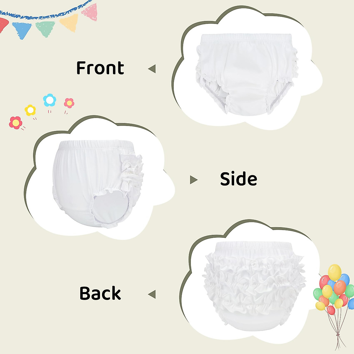 Durio Baby Bloomers for Toddler Girls Ruffle Diaper Covers for Girls Cute Cotton Baby Girl Shorts White 6-12 Months