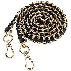 Glamorstar Gold Purse Chain Strap Vintage Woven Leather Replacement Chain Straps for Crossbody Bags Shoulder Handbag Satchels Wallets Black 120cm/47in