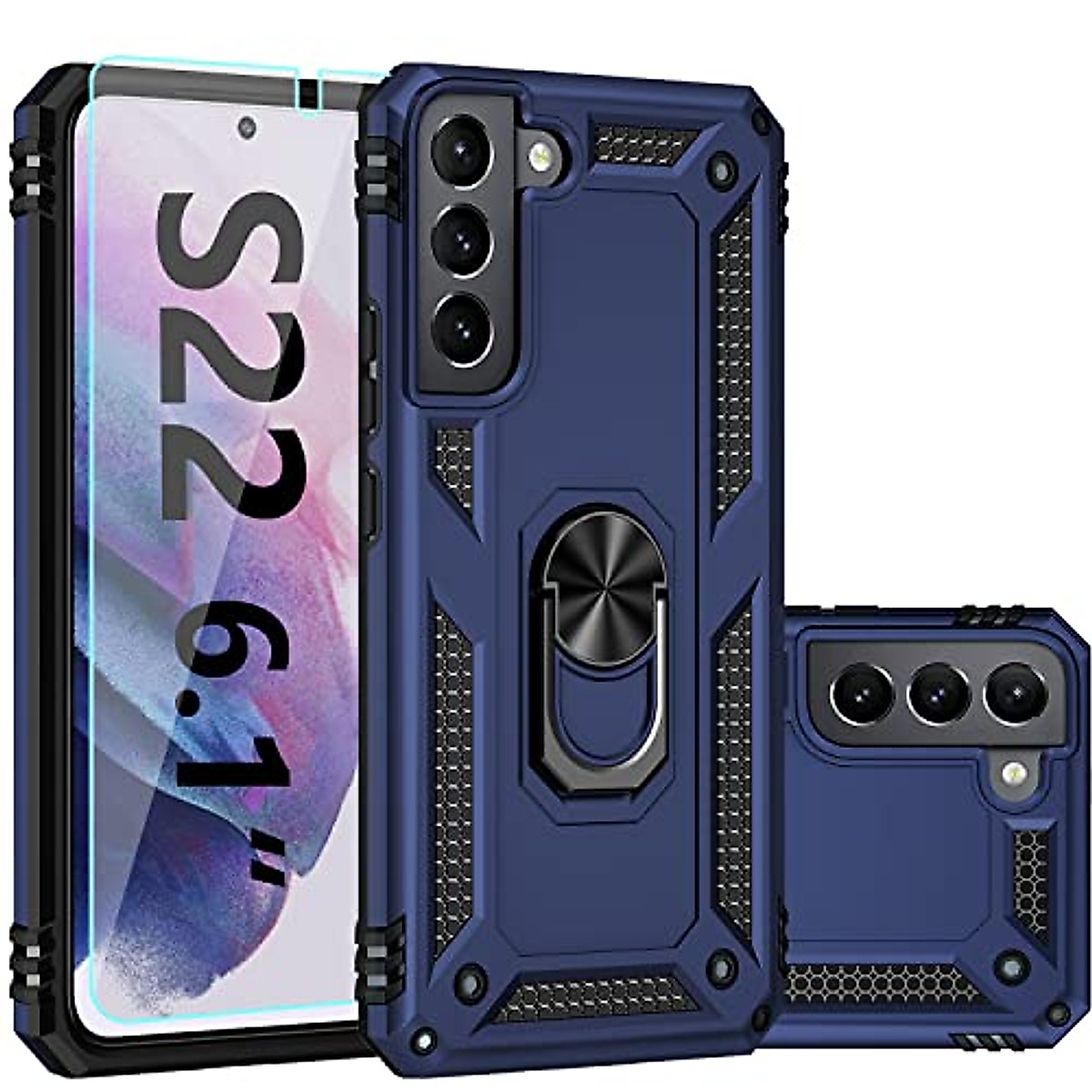 SKTGSLAMY for Samsung Galaxy S22 Case,Galaxy S22 Case,with Screen Protector,[Military Grade] 16ft. Drop Tested Cover with Magnetic Kickstand Car Mount Protective Case for Samsung S22 5G (Blue)