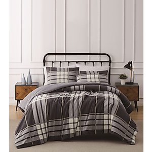 Truly Soft Everyday - King 3 Piece Duvet + Sham Set - Milo Plaid Flannel Collection - Grey