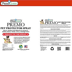 Pet Protector by Premo Guard 16 oz – Mite, Flea, Tick, & Mosquito Spray for Dogs, Cats, & Other Pets – Natural Plant Based Protection for Control, Prevention, & Treatment