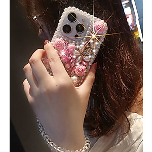 redecarie for Galaxy S9 Plus Case,Women Girls Luxury Fashionable Crystal Gemstone Roses Rhinestone Bling Glitter Diamond Bumper Clear Phone Cover with Wrist Strap for Samsung Galaxy S9 Plus