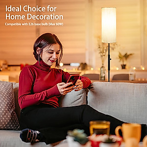 Floor Lamps for Living Room, Modern Standing Lamp, Minimalist Pole Lamp, Stepless Dimmable 9W Bulb Included, Tall Lamp with Linen Shade, Lamps for Bedroom, Office, Kids Room, Reading Light