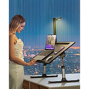 Laptop Bed Tray Desk with LED Desk Light, SAIJI Adjustable Laptop Stand for Bed, XX-Large PVC Leather Foldable Laptop Table with Book Stand, School Supplies for High School College Students (Black)