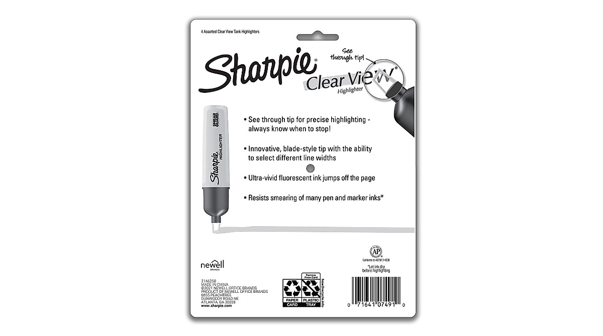 Sharpie Clear View Highlighters - Colorful, Precise, Smear-Resistant