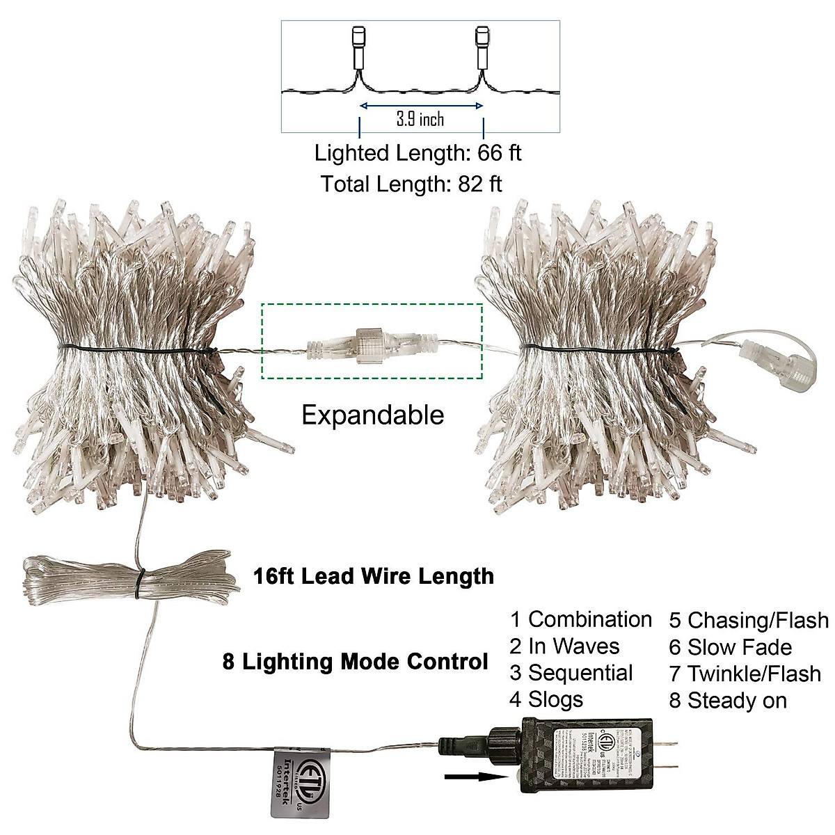 LJLNION 300 LED String Lights Outdoor Indoor, Extra Long 98.5FT Super Bright Christmas Lights, 8 Lighting Modes, Plug in Waterproof Fairy Lights for Holiday Wedding Party Bedroom Decorations (Blue)