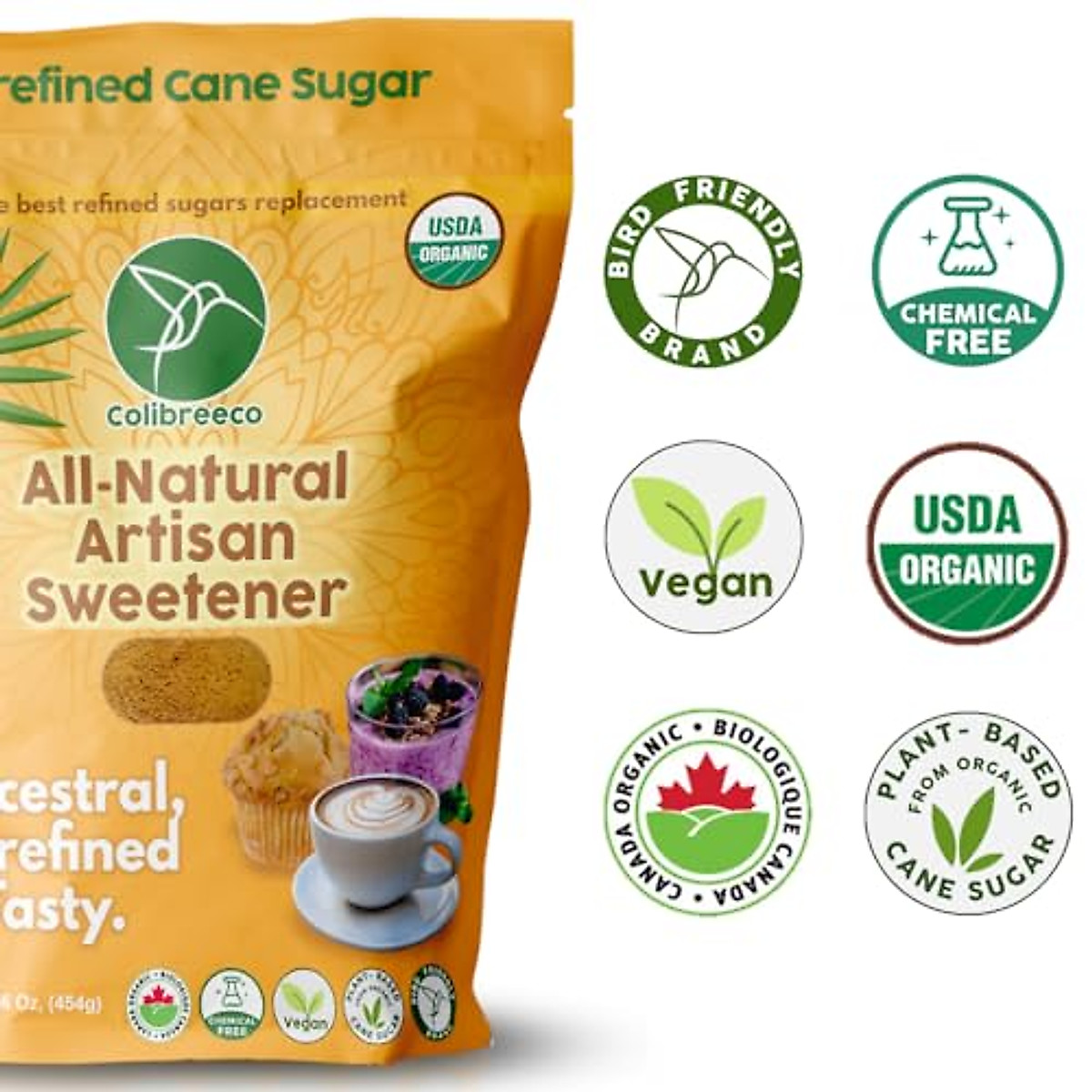 Colibreeco, Unrefined Cane Sugar, 1 Pound (Pack of 1): Sweeten your Drinks and Recipes With Powder Organic Cane Sugar, Naturally Sweet and Chemical-Free, Panela, Piloncillo, Jaggery, Raw Sugar.