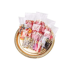 Sweet Details Party Co. Cellophane 'Candy' Bags (100 Pack) Gold & Clear Goodie Bags for Candy Bar & Buffet Gifts- Wedding/Birthday Party Favor Bags- Self-Sealing & Resealable Adhesive - NO Ties!