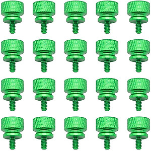 Powlankou 20 Pieces 6#-32 Computer Case Screws, Anodized Aluminum Thumbscrews, Fully Threaded Knurled Thumbscrews, Thumb Screws (Green)