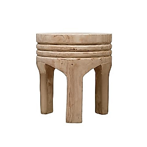 Creative Co-Op Boho Hand-Carved Paulownia Wood Stool, Natural