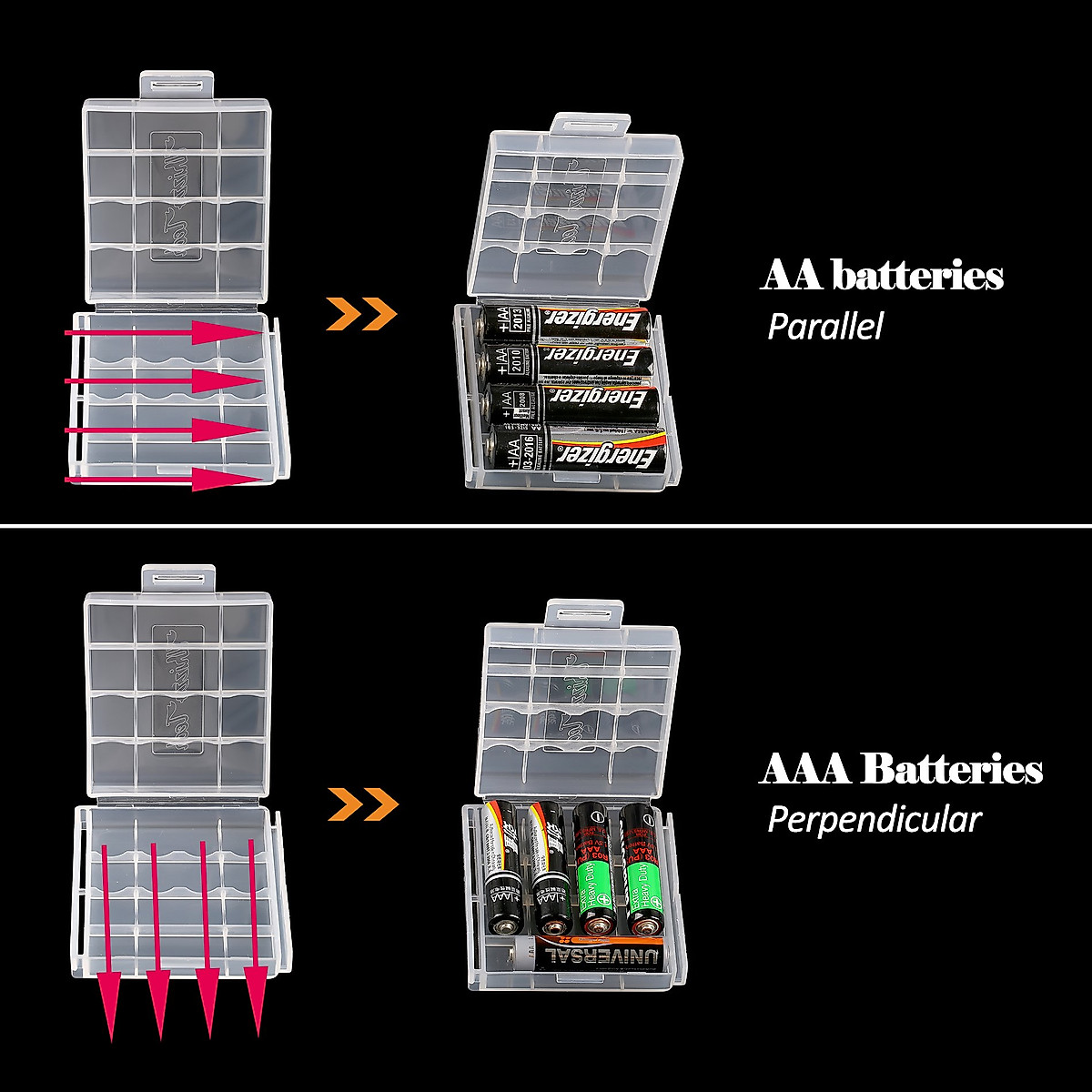 Whizzotech AA/AAA Cell Battery Storage Case/Holder with Charge Reminder Markings Clear Color (6 Pack)