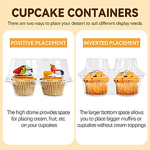 NPLUX 2 Count Cupcake Containers 50 Pack Cupcake Holders with Detachable Tall Dome Lids Clear Plastic Stackable Cupcake Boxes for 100 Cupcakes, BPA Free, Standard Size