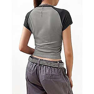Y2K Crop Tops for Woman Short Sleeve Crew Neck Baby Tees Grunge Wing Print T-Shirt A Grey