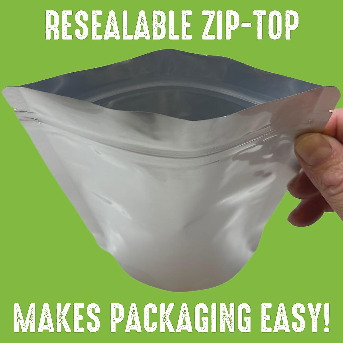 50 Mylar Bags for Food Storage, Airtight 7-Mil Thick Gusseted Zip Lock, Long Term, Reusable, Emergency Food Supply & Freeze Dryer Bags - 2 Quart 8x12 Inch