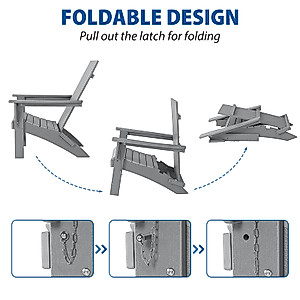 Folding Adirondack Chair Weather Resistant Foldable Fire Pit Chairs HDPE Outdoor Adirondack Chair for Patio Front Porch Pool Garden Deck Fire Pit Outside, Light Grey