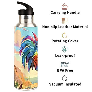 Rooster Animal Water Bottle 20 oz Insulated Thermos With Lid Stainless Steel Bottle Circle Sports Water Bottles Keep Hot Cold Leakproof Vacuum Water Flask