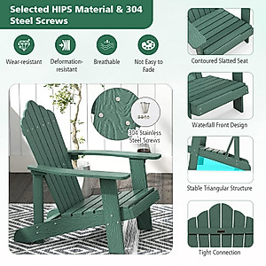 Tangkula Oversized Adirondack Chair, Patio Lounge Chairs w/Adjustable Cup Holder, HIPS Armchairs Slatted Chair, Outdoor Weather Resistant Fire Pit Chair for Deck Backyard Garden Porch (2, Green)