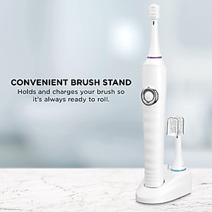 Conair Oscill8 Rechargeable Power Toothbrush for Adults and Children, White, 2-Minute Auto-Off Timer, 2 Bristle Heads, 270-Degree Angle, 2-In-1 Design, Battery Powered