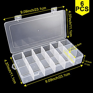 EATHEATY 6 Pack 18 Grids Clear Organizer Box with Adjustable Dividers, Compartment Storage Container Tackle Box for Beads Organizer Art DIY Fishing Tackles Jewelry Craft