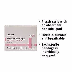 McKesson Adhesive Bandages, Sterile, Fabric Strip, Pink, 3/4 in x 3 in, 100 Count, 1 Pack