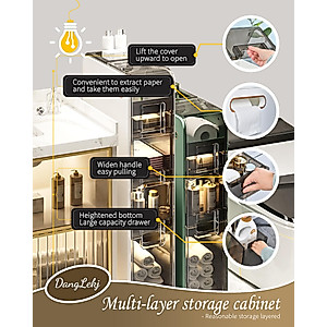 4 Tier Bathroom Floor Cabinet, Vertical Storage Unit with Clear Drawers and Casters, Large Capacity Narrow Tall Slim Storage Tower Waterproof Toilet Paper Storage Cabinet for Small Spaces Gaps