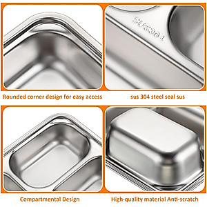 Zopeal 8 Pack 304 Stainless Steel Divided Plates Tray Rectangular Metal Dinner Section Plates for Adults Kids Food Portion Control Camping Lunch(3 Compartment Style)