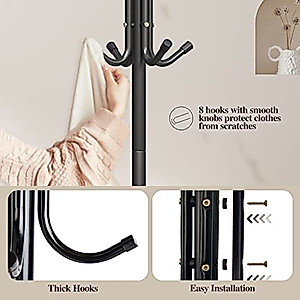 Z&L HOUSE Coat Rack Freestanding, Practical Metal Coat Tree Stand With 8 Hooks, Standing Coat Racks for Bedroom Living Room Office Hanging Clothes, Hats, Bags(Black)