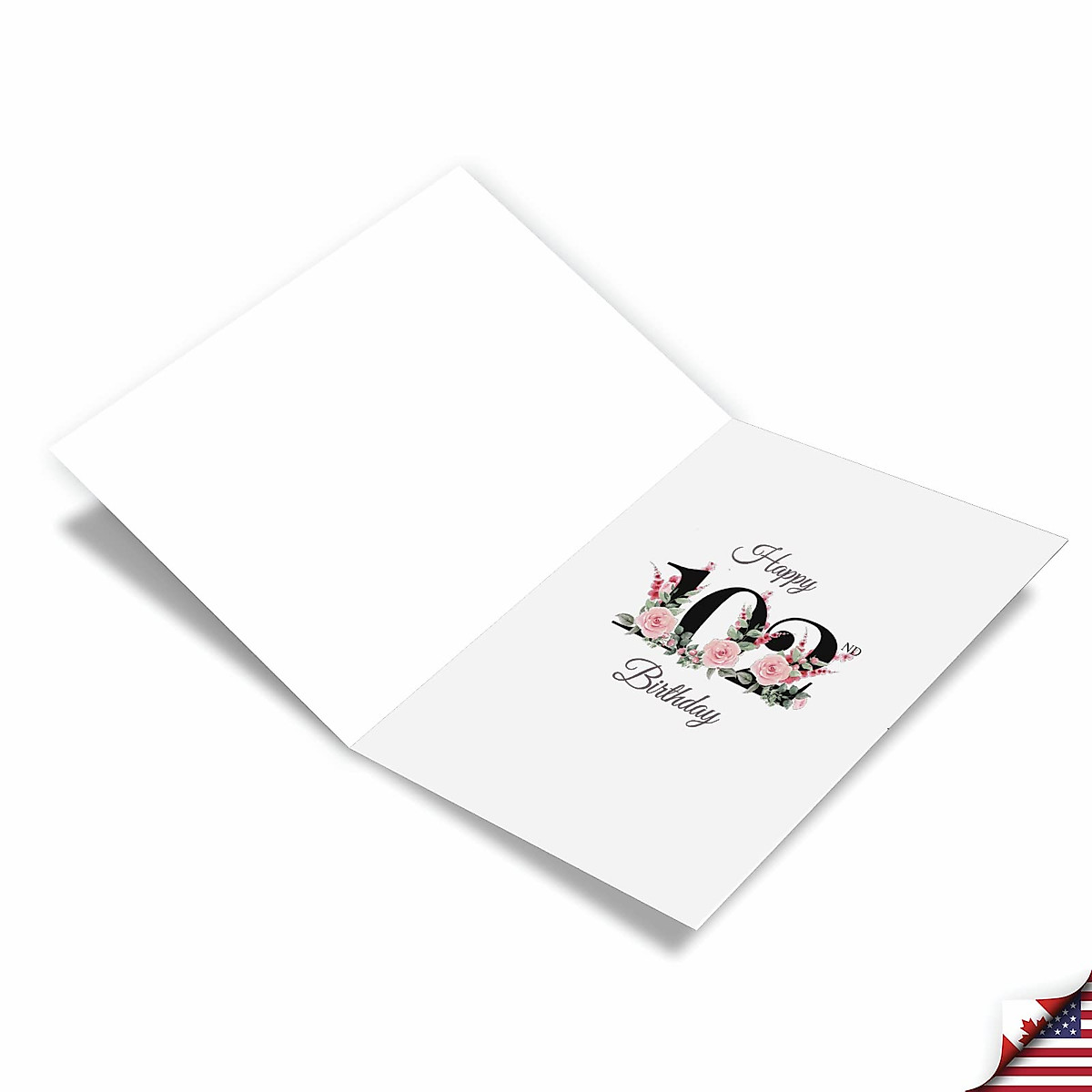 NobleWorks - 102th Milestone Birthday Greeting Card with 5 x 7 Inch Envelope (1 Card) Floral Age 102 C8268MBG